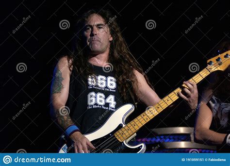 The Iron Maiden During The Concert The Bassist Steve Harris Editorial