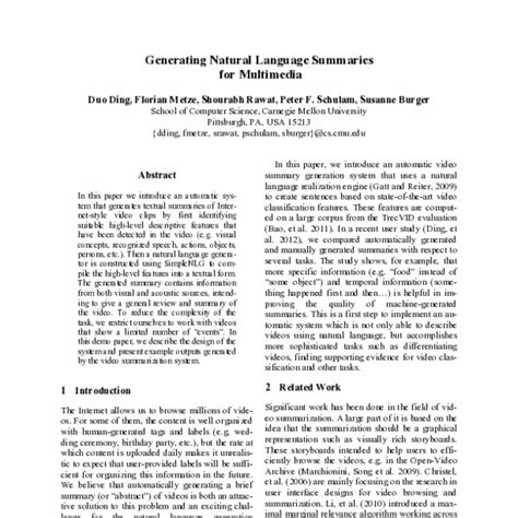 Generating Natural Language Summaries For Multimedia Acl Anthology