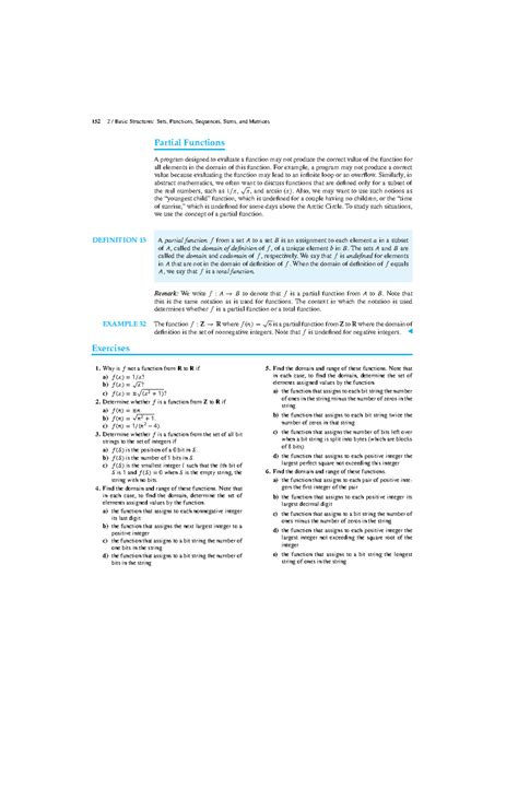 Exercises And Partial Functions 152 2 Basic Structures Sets Functions Sequences Sums