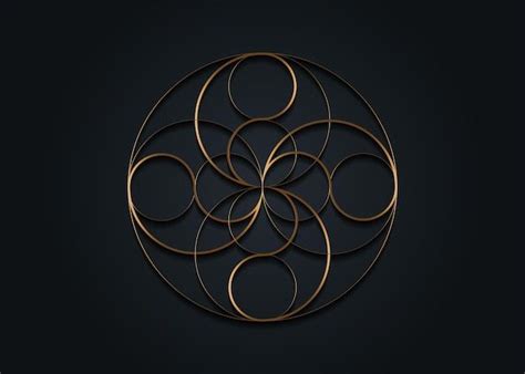 행운의 황금 신비로운 꽃 네잎 클로버 아이콘 신성한 기하학 고급스러운 황금 원형 로고 프리미엄 벡터 아이콘 기하학 꽃