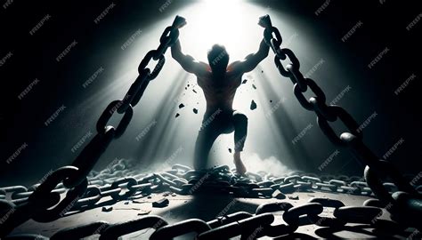 A Muscular And Brave Man Breaks Chains With Strength And Determination
