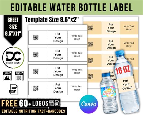 Water Bottle Label Templates Canva Editable Template Blank Template