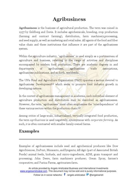 Agribusiness Examples Pdf Agribusiness Economies