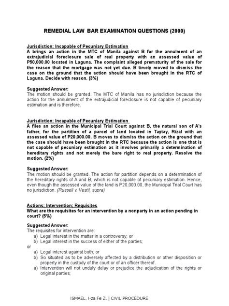 Remedial Law Bar Examination Questions Pdf Discovery Law Complaint