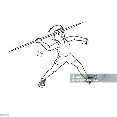 Vector Illustration Of Male Athlete Trowing A Javalin In Track And