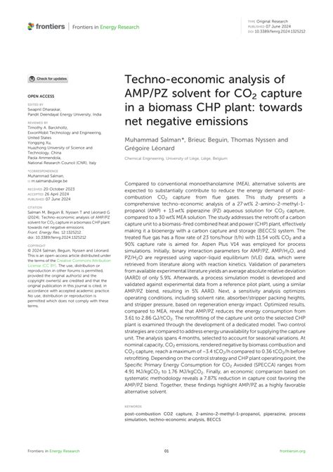 Pdf Techno Economic Analysis Of Amppz Solvent For Co2 Capture In A Biomass Chp Plant Towards