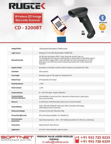 Rugtek CD 3200BT QR Code Scanner Handheld Wired Corded At Rs 7500
