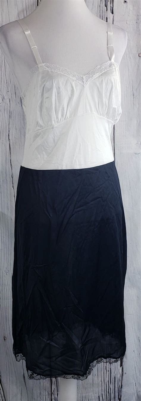 Vtg Nancy King Lingerie Women Dress Full Slip Black And White Size 32