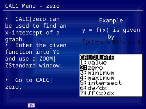 ppt calc menu zero example y f x is given by calc zero can be