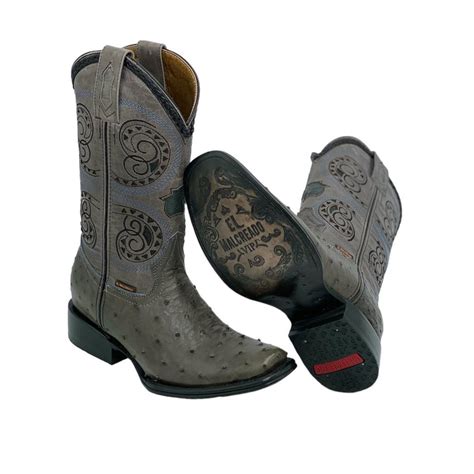 Bota En Piel De Avestruz Color Gris Con Suela De Cuero Linea Vip El