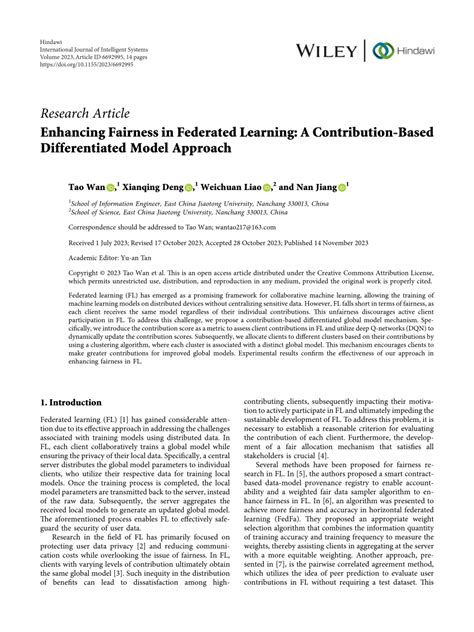 Pdf Enhancing Fairness In Federated Learning A Contribution Based Differentiated Model Approach