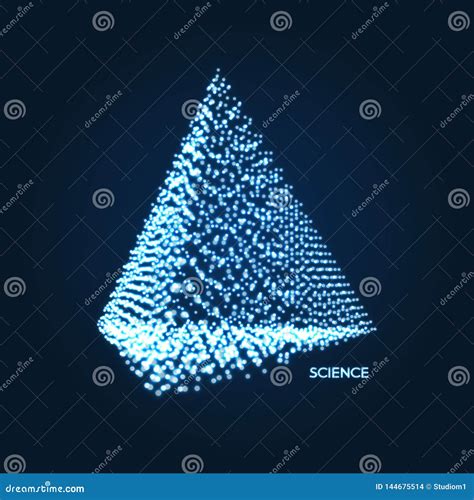 Pyramid Object With Dots Molecular Grid 3d Technology Style With Particle Vector