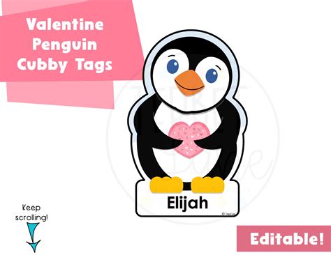 Editable Valentine Penguin Cubby Tags Winter Cubby Tags Made By