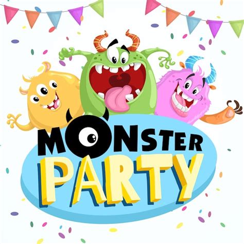 Monster party banner vorlage mit lustigen monstern alles gute zum geburtstag gruß oder