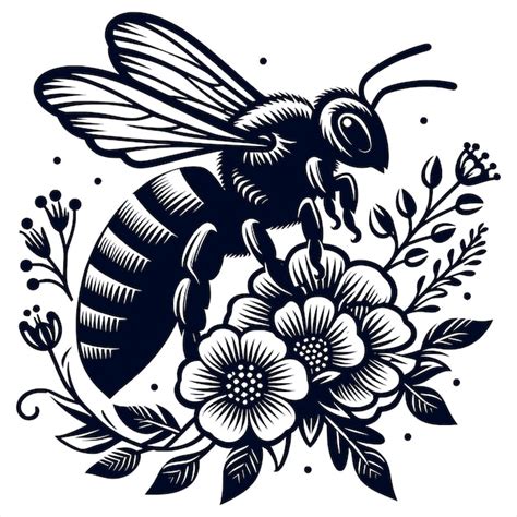 Queen Bee With Flowers Silhouette Vector FilesBee With Flowers Svg