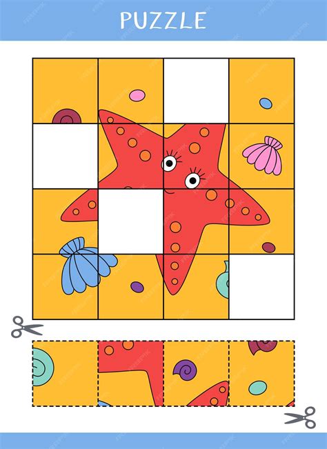 아이들을 위한 퍼즐 자르고 붙이기 벡터 워크시트 프리미엄 벡터