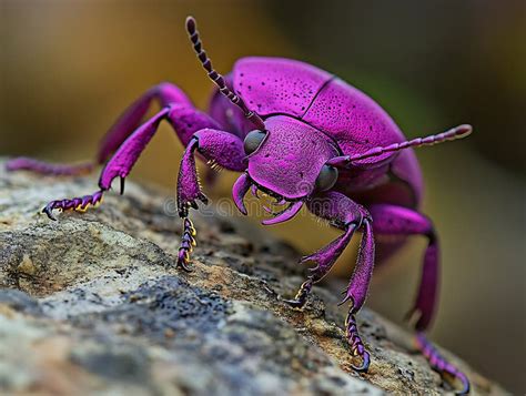 Purple Beetle On Rugged Stone Background With Intricate Detailed Body