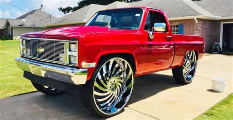 Ace 1 Candy Red Chevy C10 Shortbed Truck On 34 Dub Delish Wheels