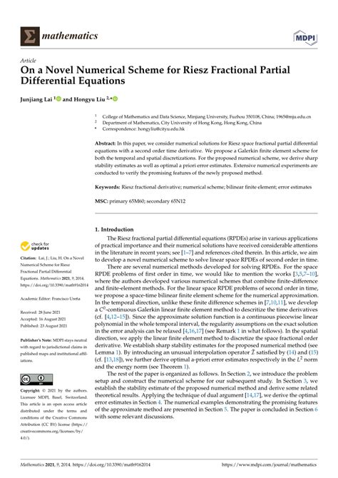 Pdf On A Novel Numerical Scheme For Riesz Fractional Partial