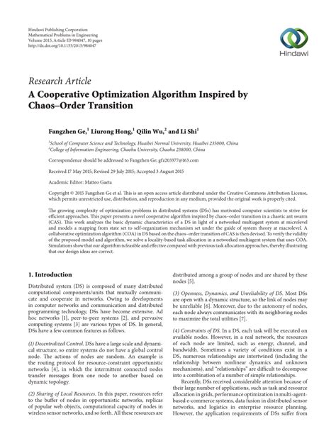 pdf a cooperative optimization algorithm inspired by chaos order