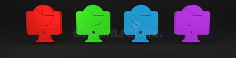 Colorful Computer Monitor With Graph Chart Icon Isolated On Black