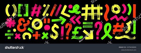 Neon Colored Punctuation Signs Drawn Bold Stock Vector Royalty Free