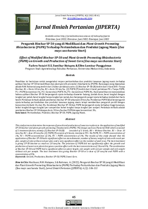 Pdf Pengaruh Biochar Sp 50 Yang Di Modifikasi Dan Plant Growth Promoting Rhizobacteria Pgpr