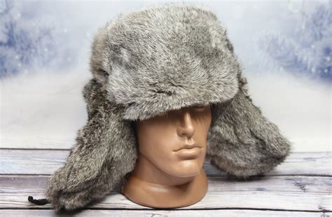 Winter Rabbit Fur Hat Natural Ushanka Hat Ukrainian Winter Fur Hat