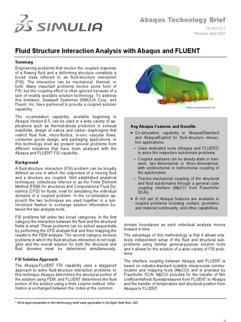 Fluid Structure Interaction Analysis With Abaqus And Fluent Pdf Fluid Dynamics Finite