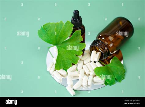 Ginkgo Biloba Pillsginkgo Biloba Leaf And White Tablets With Ginkgo