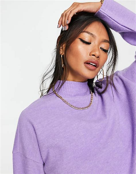Asos Design Super Soft High Neck Sweater In Purple Heather Asos