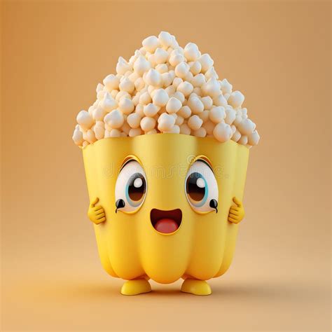 Cute Popcorn Character Isolated On Empty Background Happy Mascot
