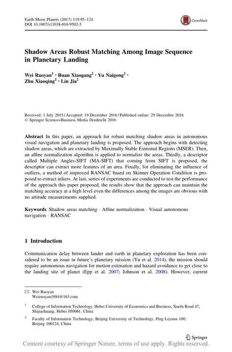 Shadow Areas Robust Matching Among Image Sequence In Planetary Landing