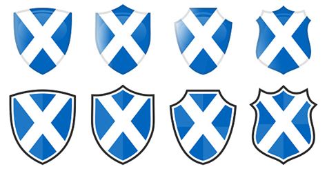 방패 모양의 스코틀랜드 플래그 네 개의 3d 및 간단한 버전 스코틀랜드 아이콘기호 0명에 대한 스톡 벡터 아트 및 기타 이미지 0명 3차원 형태 광고 Istock