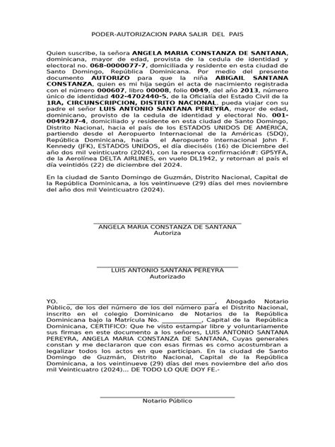 Permiso De Salida De Menor Pdf República Dominicana Documento De