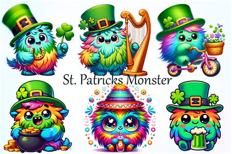 Watercolor St Patrick Monsters Clipart Gráfico Por Md Shahjahan