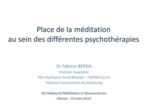 PPT Place de la méditation au sein des différentes psychothérapies PowerPoint Presentation