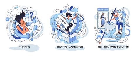 창의적 사고 사람들은 다른 정신적 사고 방식 유형 또는 모델 창조적 상상력이 풍부한 비표준 솔루션 사고 교육에 대한 스톡 벡터