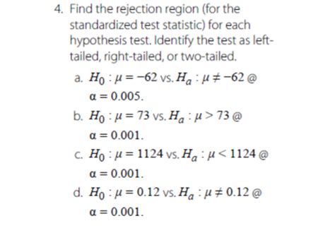 Solved Find The Rejection Region For The Standardized Test