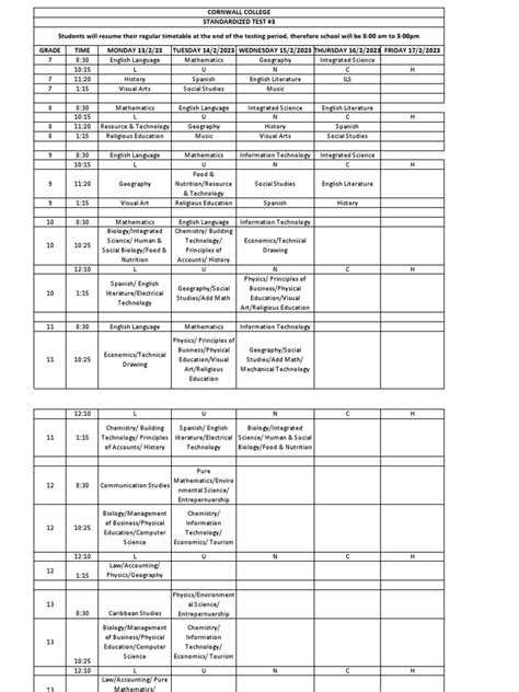 Test Timetable 3 Pdf Science Geography