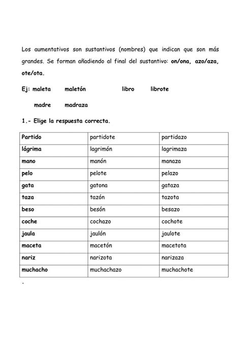 Ficha interactiva de Aumentativos y diminutivos para 2º primaria