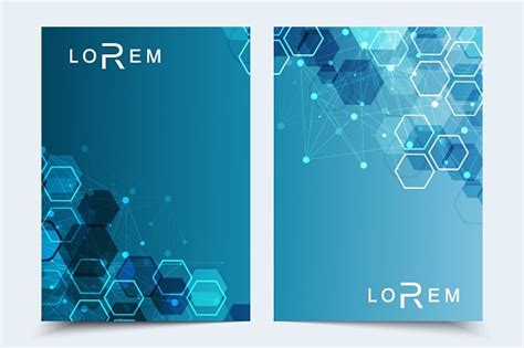 최소한의 소책자 템플렛 잡지 전단지 전단지 커버 소책자 연례 보고서 배너 의료 기술 화학에 대 한 과학적인 개념입니다 6 각형 분자 구조입니다 Dna 원자 신경 0명에 대한