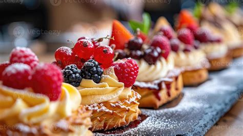 ai generated array of pastries adorned with diverse toppings crowned
