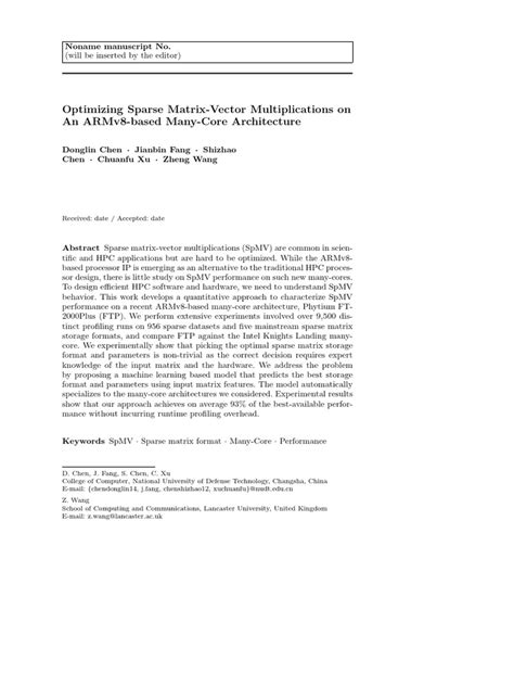 2018 optimizing sparse matrix vector multiplications on armv8 based