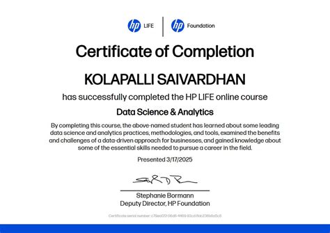 🎉im Thrilled To Share That I Have Successfully Completed The Hp Life Data Science And Analytics