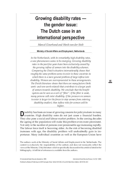 Pdf Growing Disability Rates The Gender Issue The Dutch Case In An International Perspective