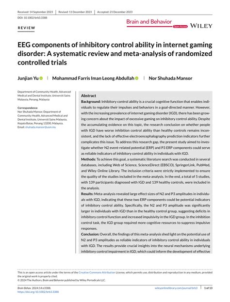 Pdf Eeg Components Of Inhibitory Control Ability In Internet Gaming Disorder A Systematic