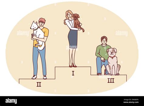 Las Personas Con Perros De Pie En Pedestal Participan En La Competencia
