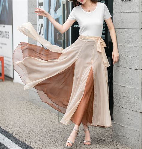 Chiffon Skirt Boho Chiffon Wrap Skirt Summer Swing Chiffon Midi Skirt