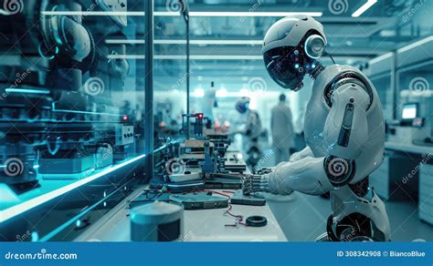 A High Tech Robotics Lab Engineers Working On Advanced Ai Machines